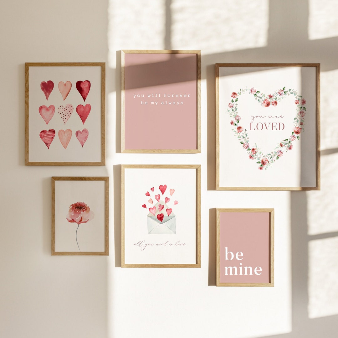 Valentines Printable Wall Art, Valentines Day Wall Decor, Pink ...