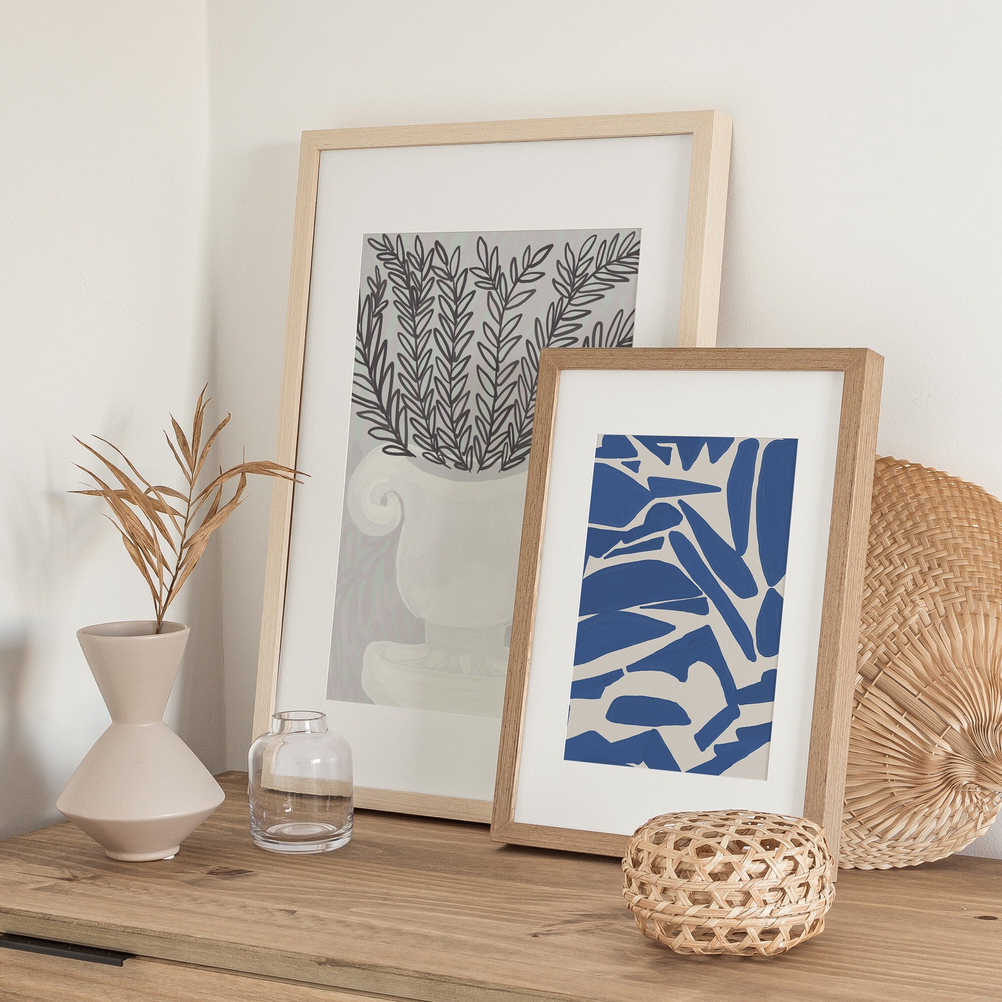 Blue Gallery Wall Art Set of 6, Modern Abstract Print Set, Beige Blue ...