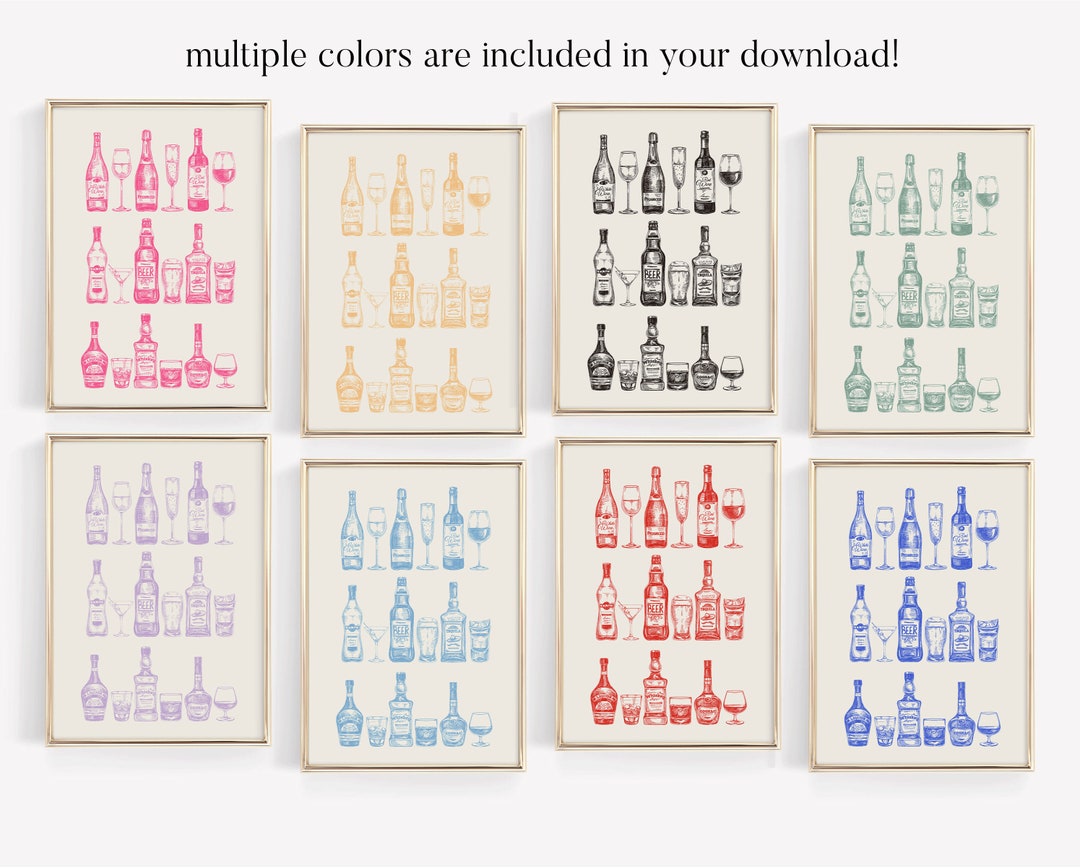 Alcohol Wall Art, Sky Blue Wall Art, Trendy Bar Art, Bar Cart Print ...