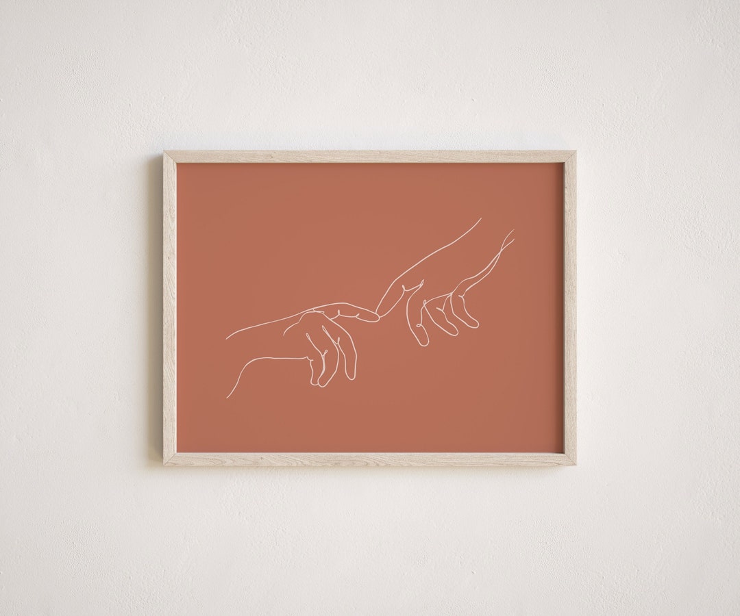 Fine Line Hands Art Print, Terra Cotta Wall Art, Minimalist Art Print ...