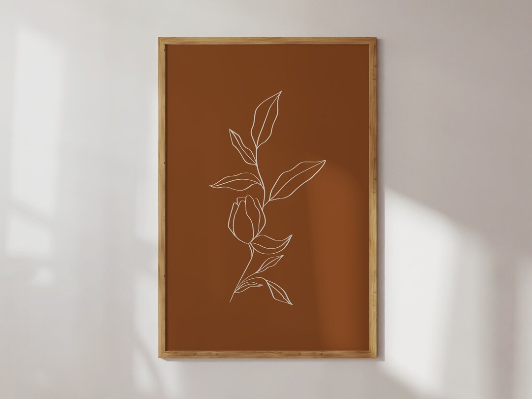 Boho Leaf Printable, Wildflowers Print, Burnt Orange Wall Art, Neutral ...