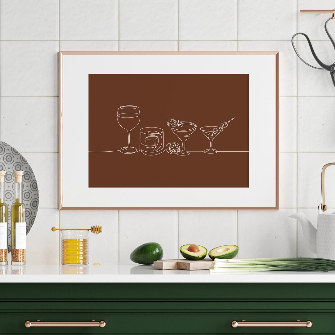 Bar Cart Wall Art Drinks Print Bar Line Drawing Art Kitchen - Etsy