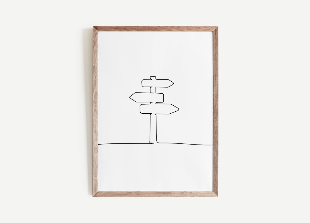 Road Sign Line Art, Travel Wall Art, Minimalist Travel Decor, Office ...