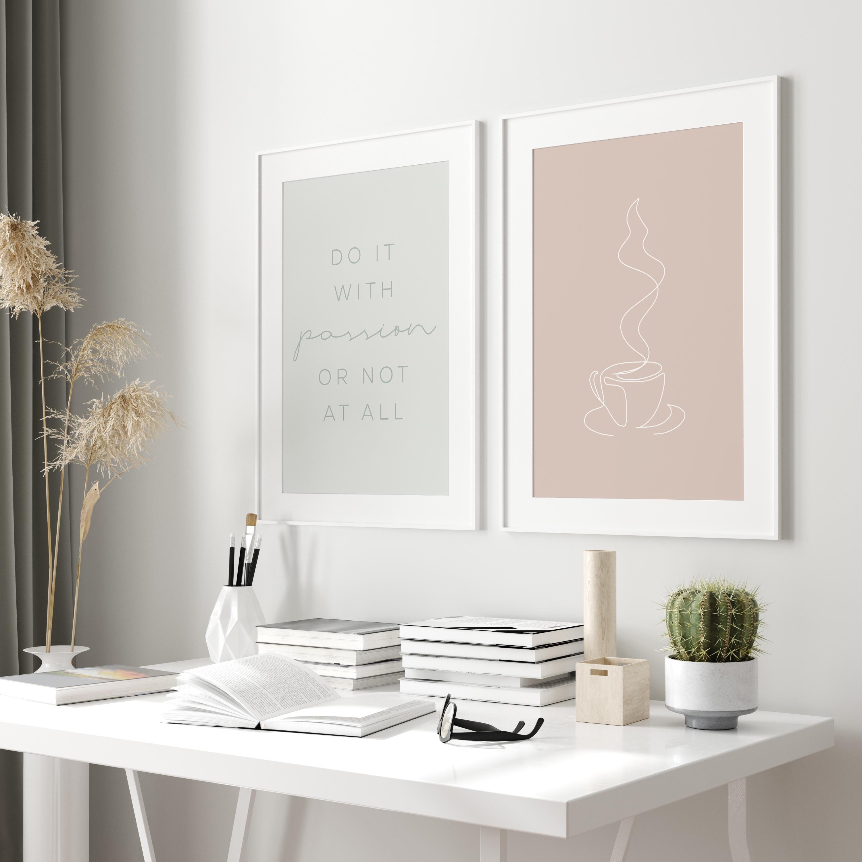 Office Gallery Wall Art, Green and Beige Office Wall Prints, Office ...