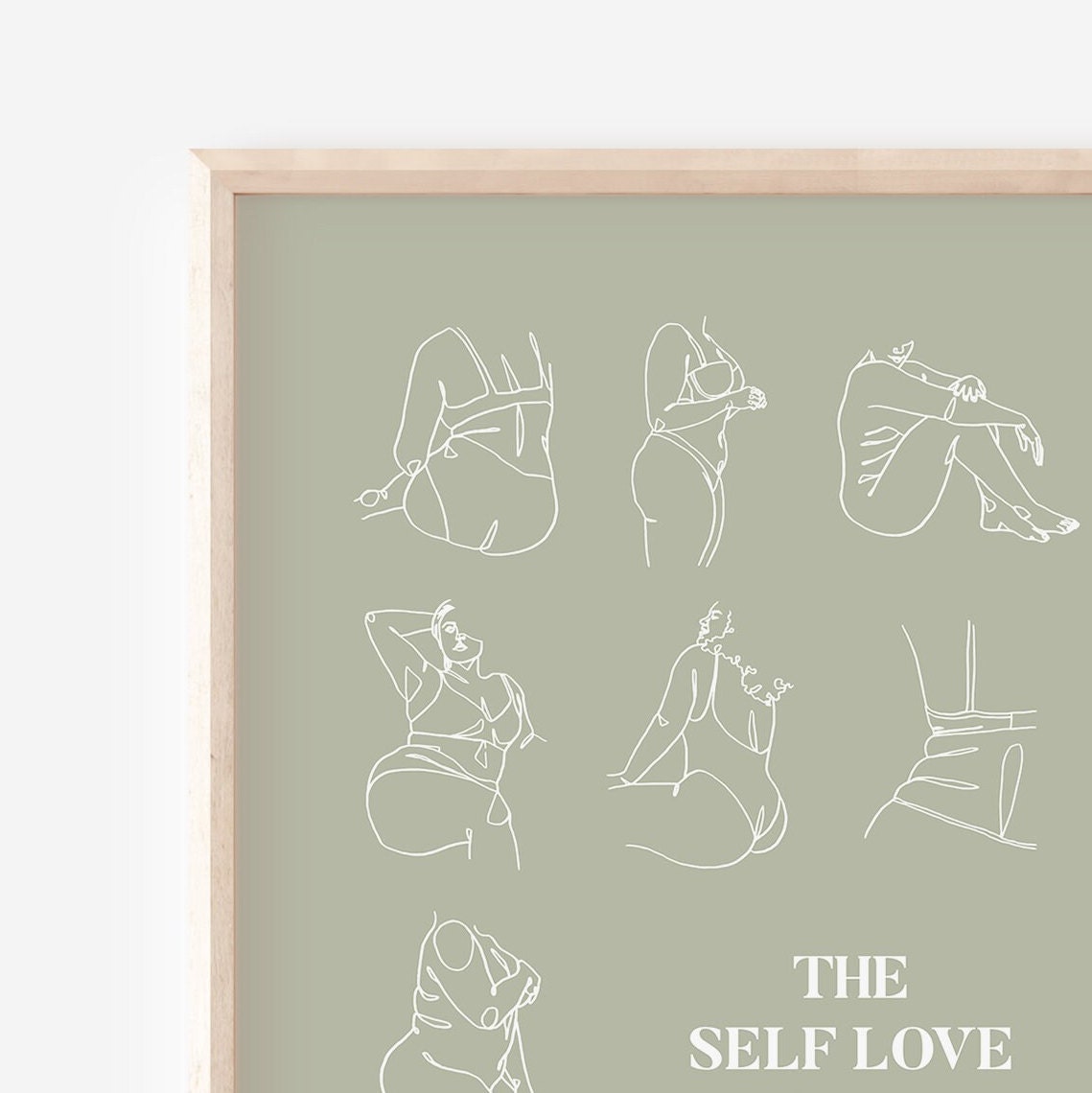 Body Positive Line Art, Sage Green Wall Art, Self Love Club Art, Female ...