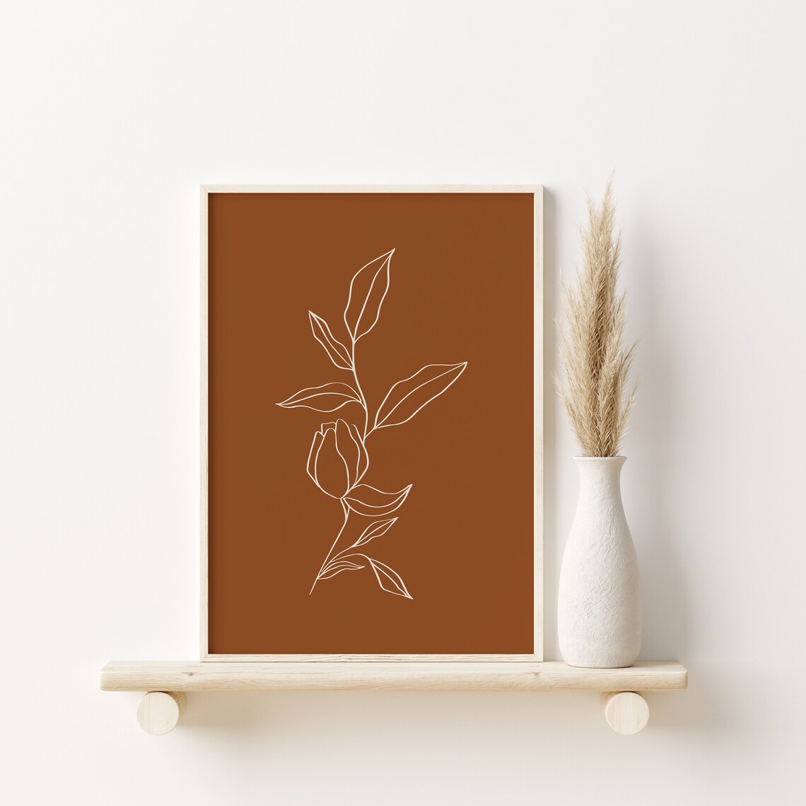 Boho Leaf Printable Wildflowers Print Burnt Orange Wall Art - Etsy