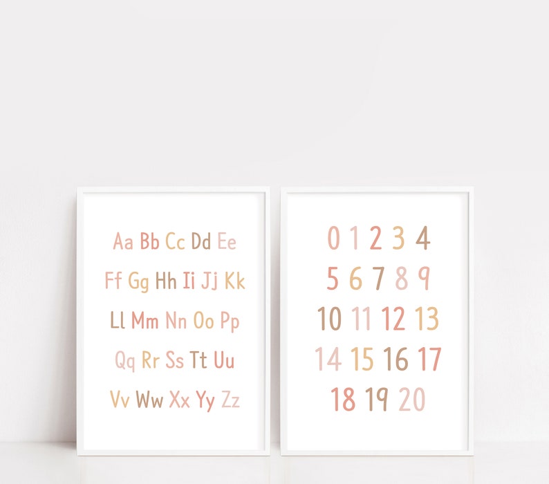 Set of 4 Neutral Alphabet Numbers Days Art Print Shapes | Etsy