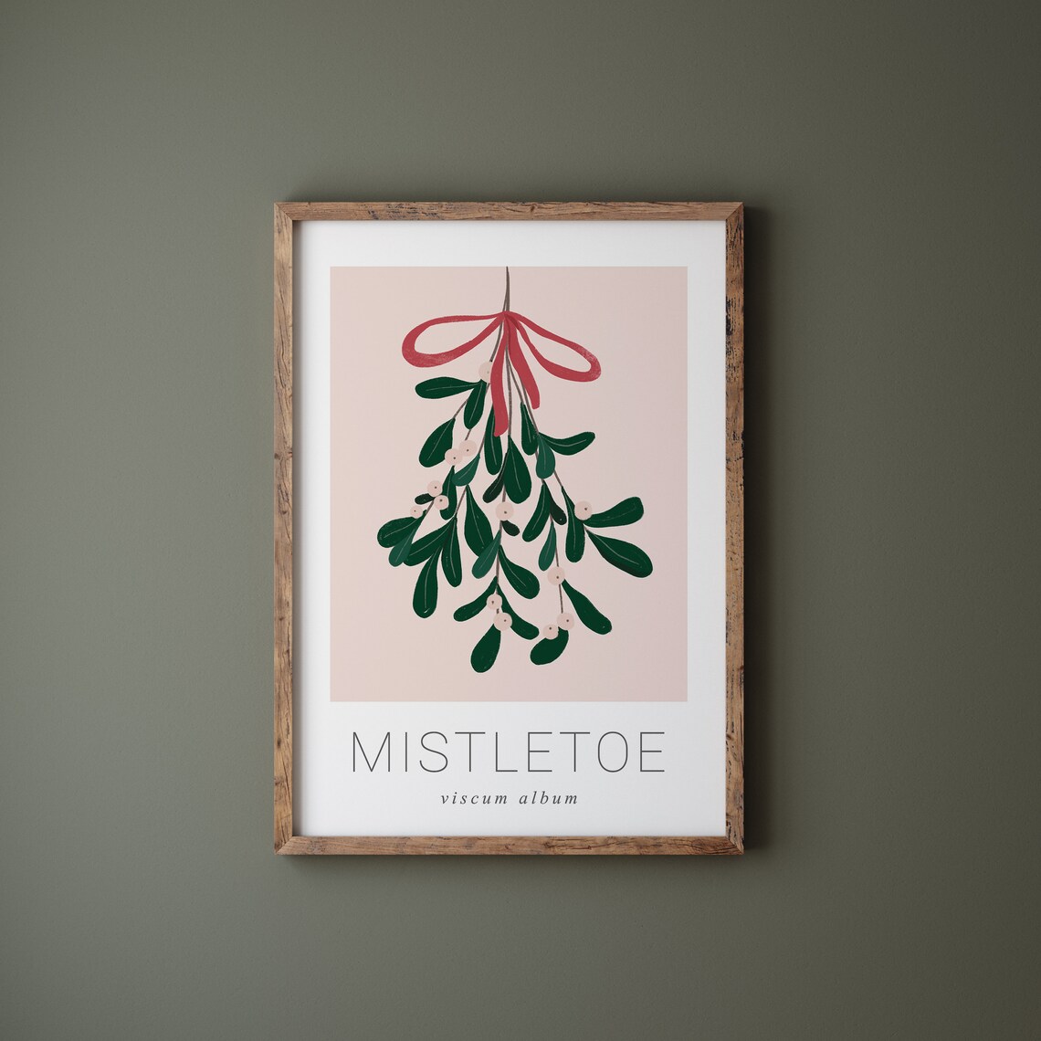 Mistletoe Wall Art, Pink Christmas Wall Art, Pastel Christmas Art, Boho ...
