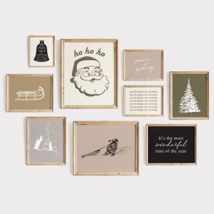 Boho Christmas Printable Set of 9, Trendy Christmas Print, Santa Poster ...