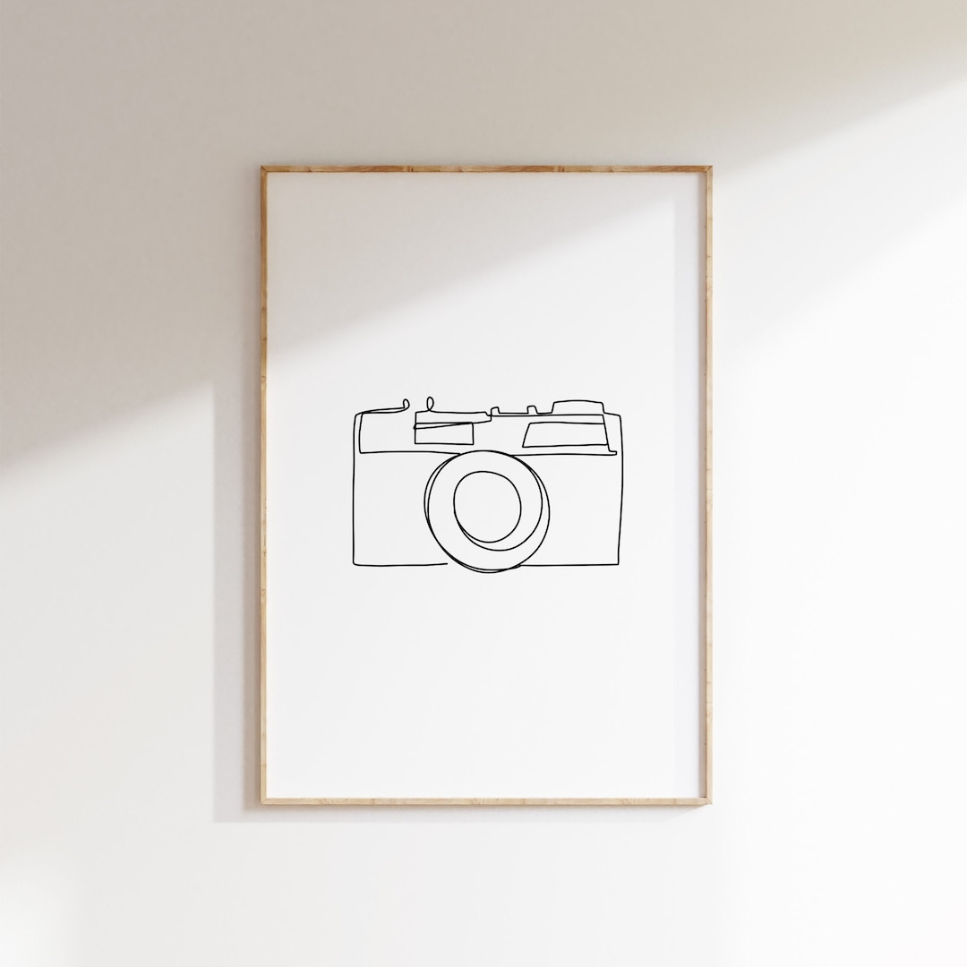 Camera Drawing Art Print, Minimalist Wall Art, Line Drawing Art, Travel ...