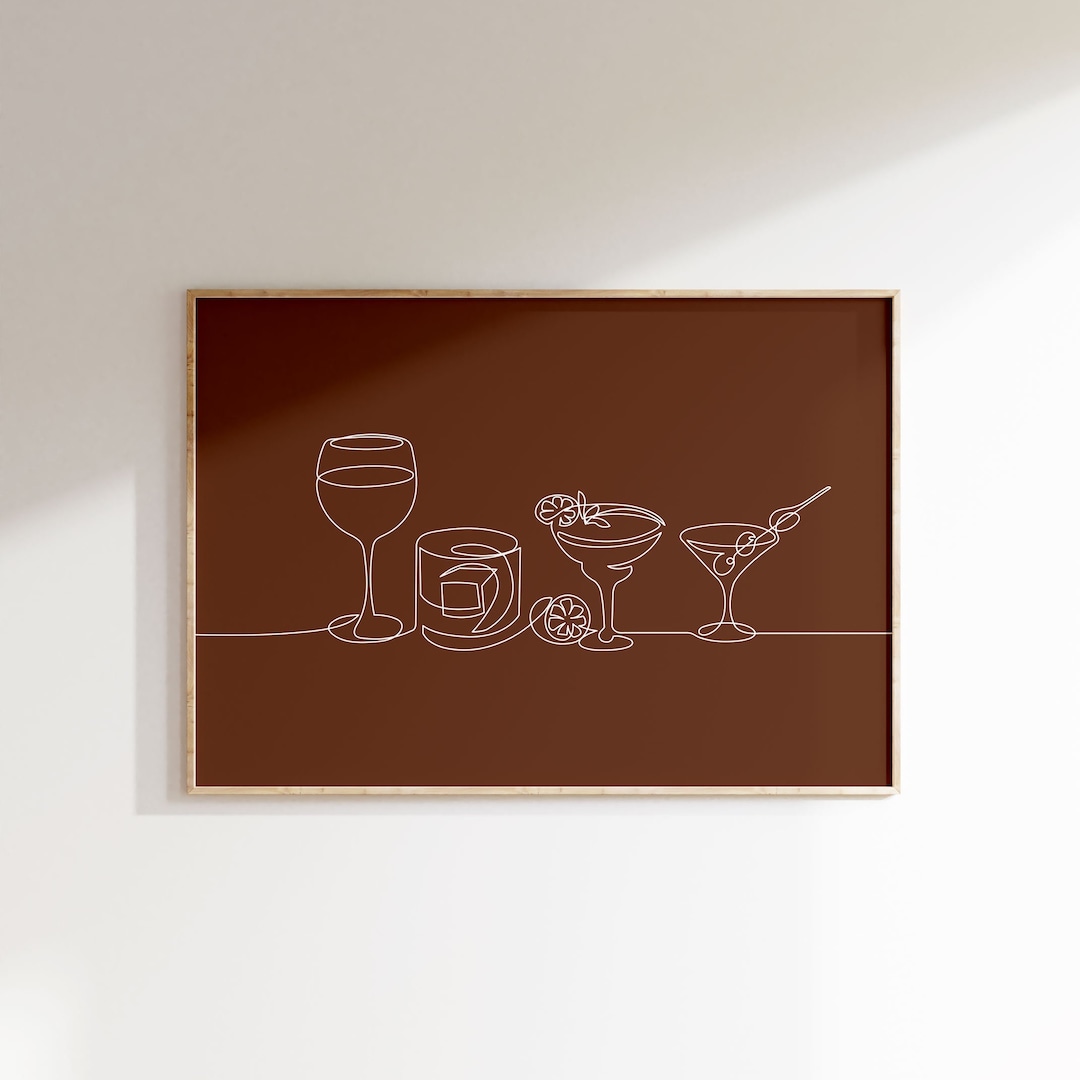 Bar Cart Wall Art Drinks Print Bar Line Drawing Art Kitchen - Etsy