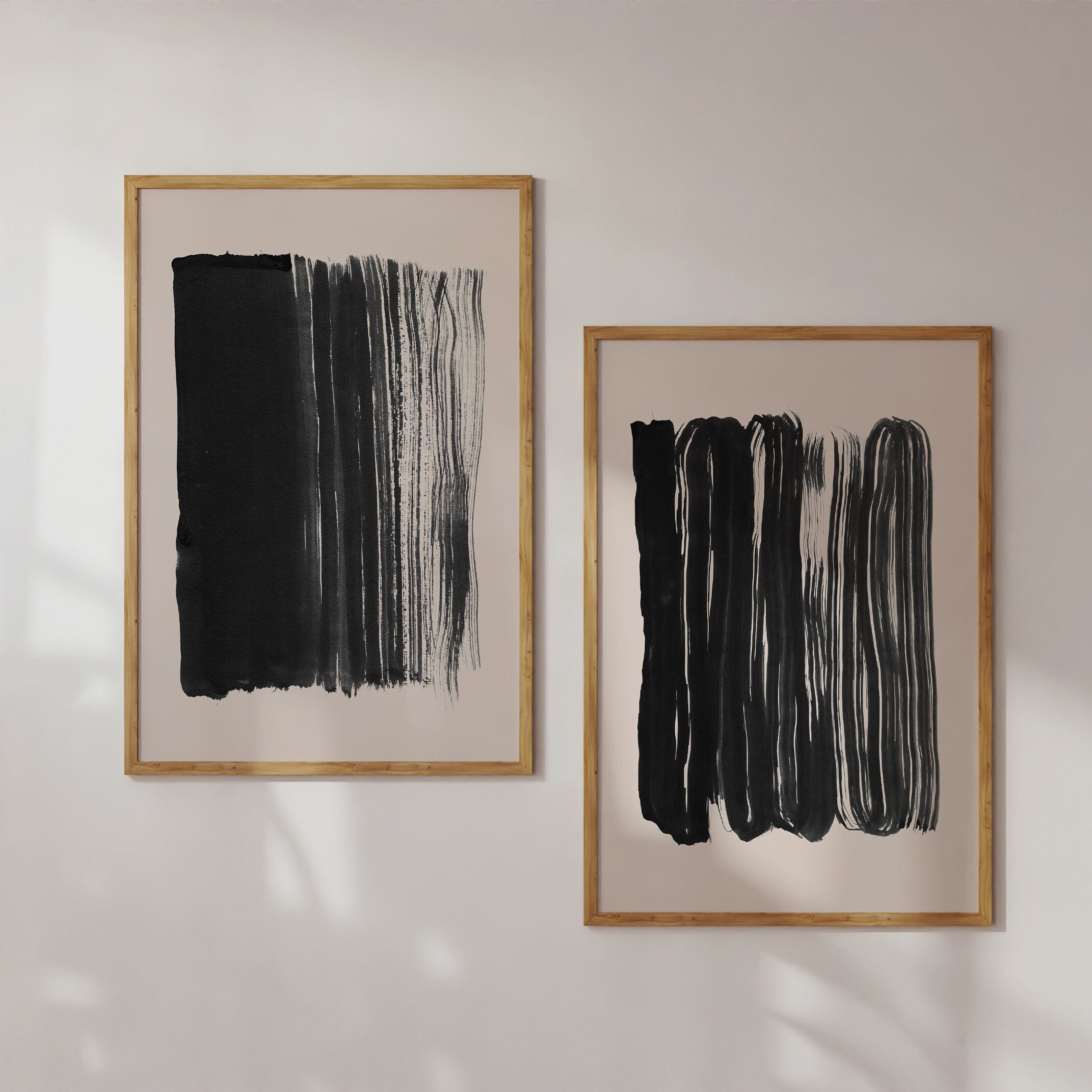 Black Abstract Set of 2, Black Line Art, Minimalism Abstract, Neutral ...