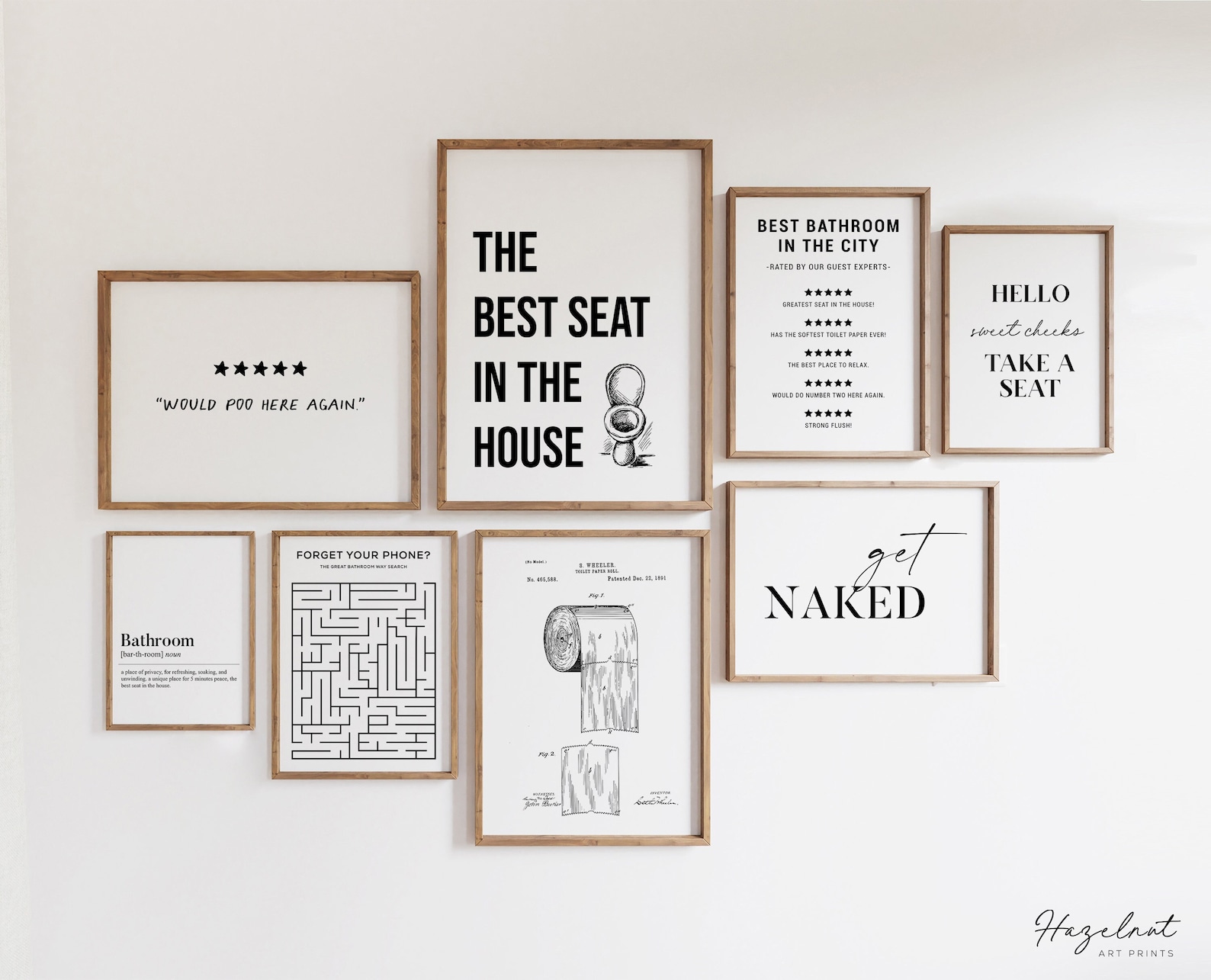 Funny Bathroom Wall Decor, Set of 8, Bathroom Wall Art Set, Bathroom ...