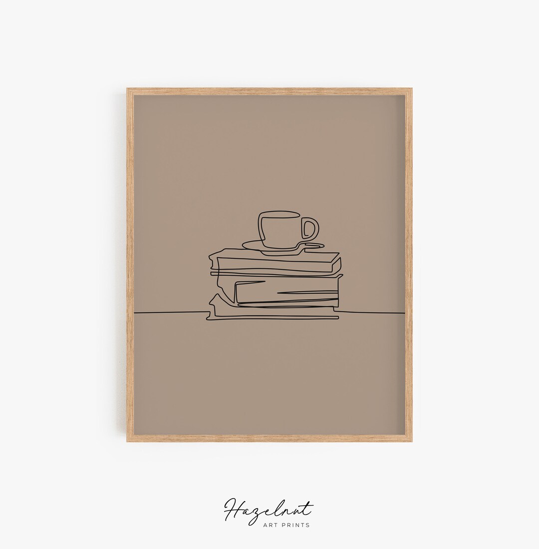 Bookish Printable, Books Art, Book and Coffee Art Print, Coffee Line ...