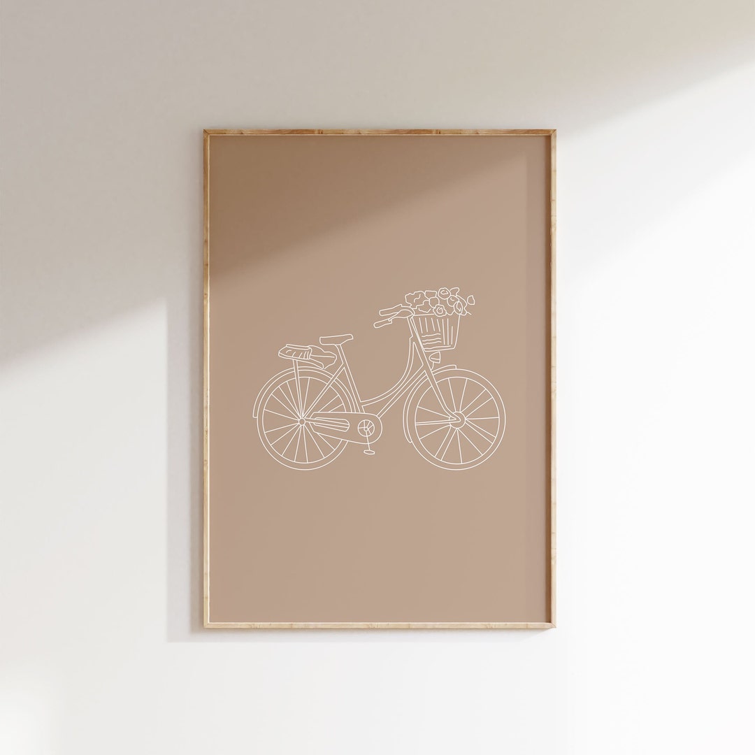 Minimal Bicycle Line Art Print, Vintage Flower Bike (digital Download ...