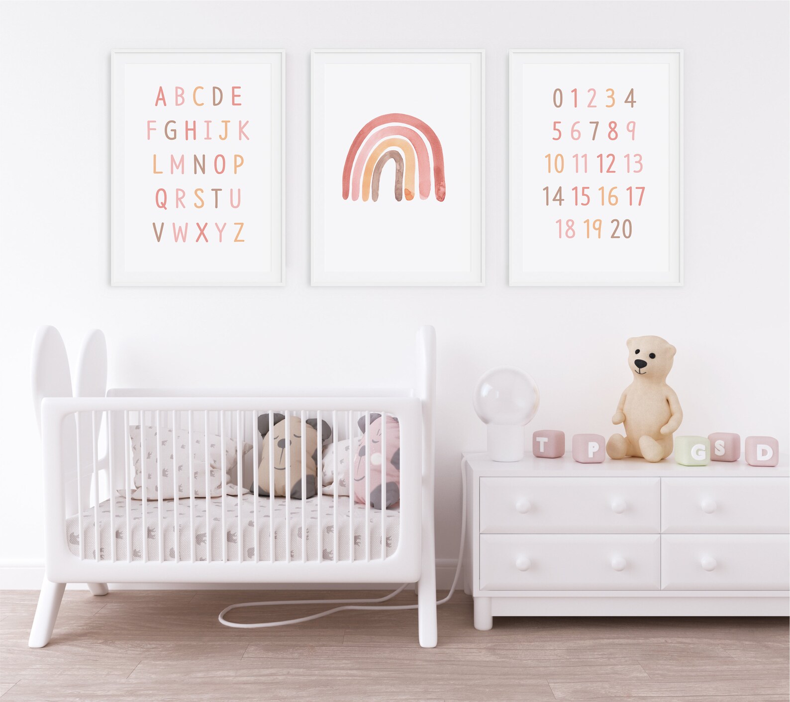 Set of 3 Alphabet Numbers Art Print Neutral Rainbow Alphabet | Etsy