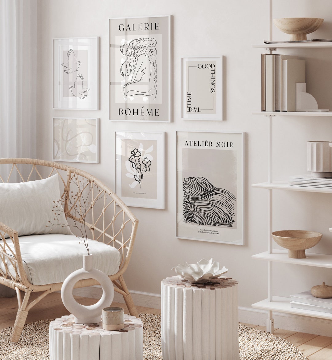 Neutral Gallery Wall Set of 6, Neutral Color Abstract Wall Art, Trendy ...