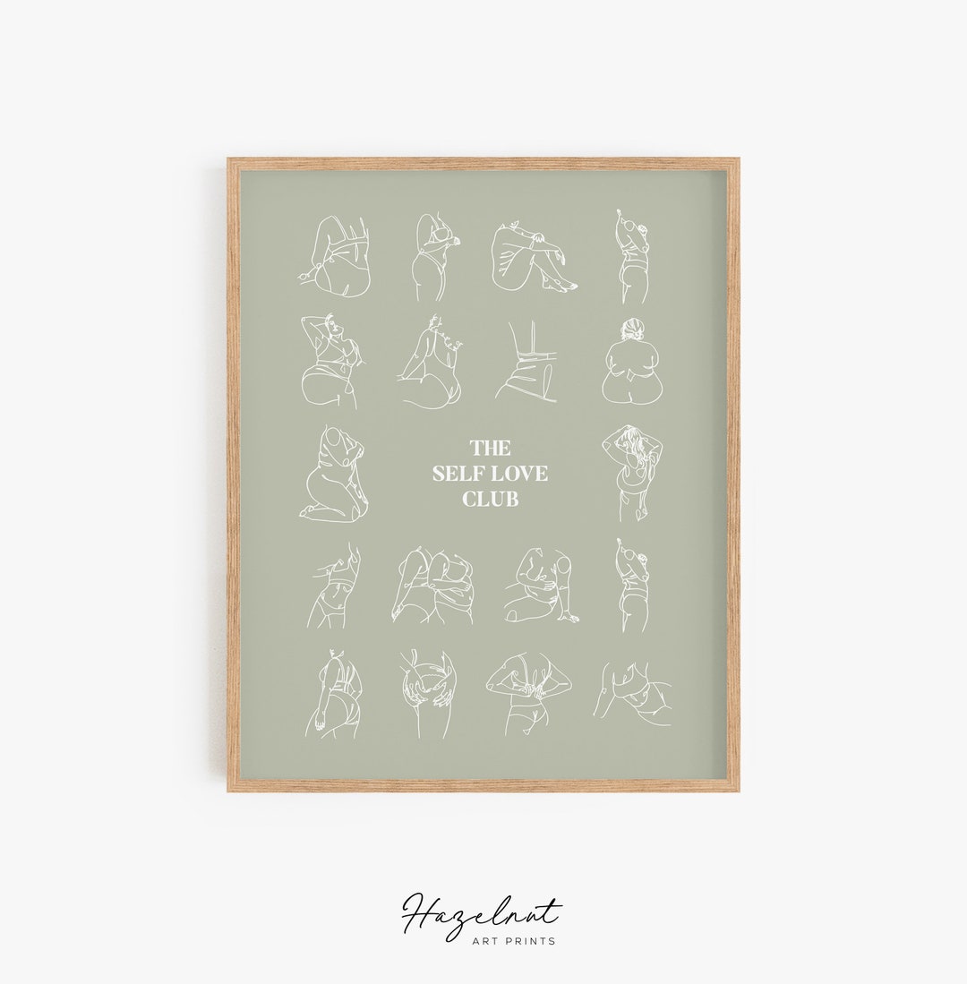 Body Positive Line Art, Sage Green Wall Art, Self Love Club Art, Female ...