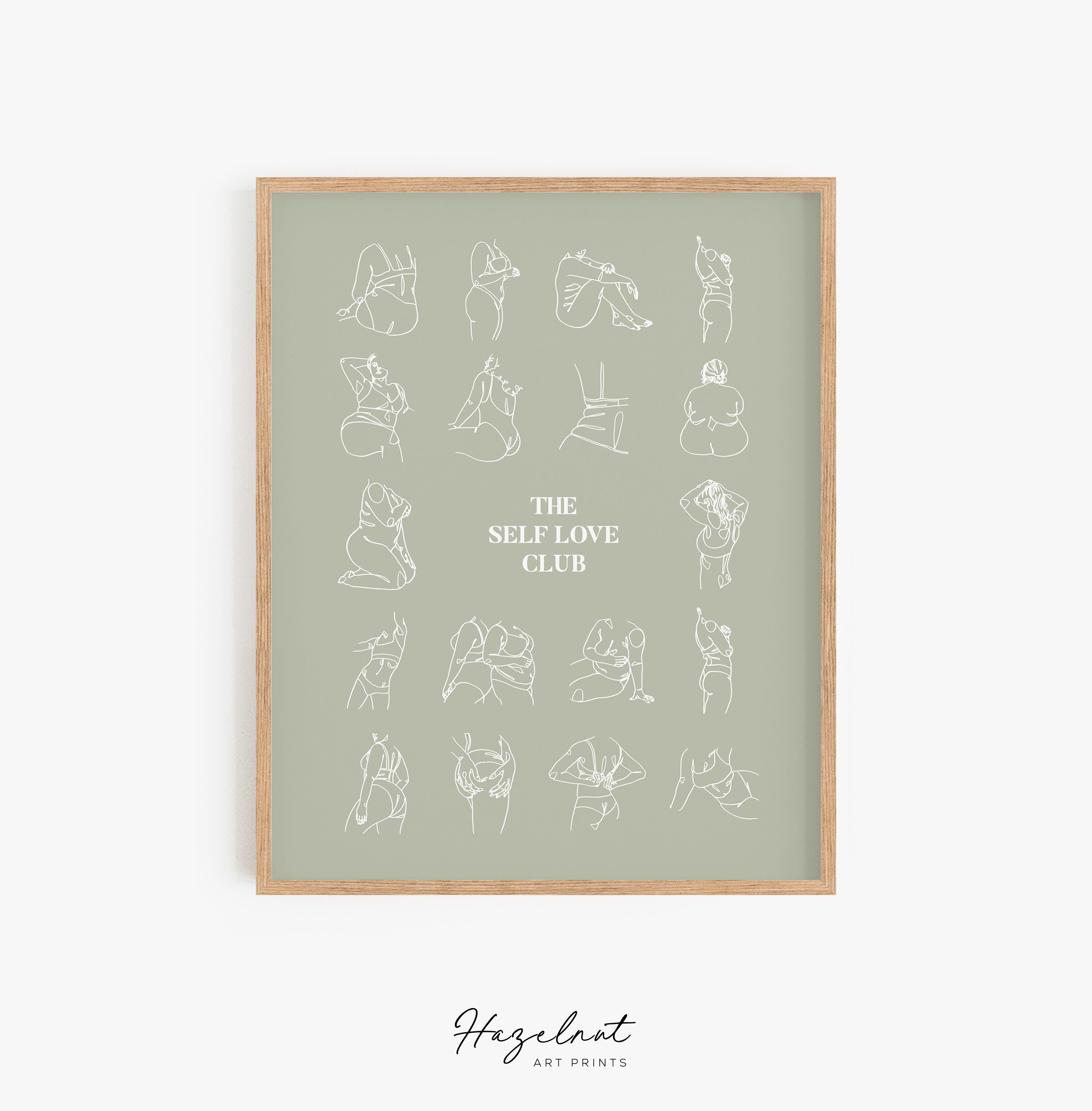Body Positive Line Art, Sage Green Wall Art, Self Love Club Art, Female ...