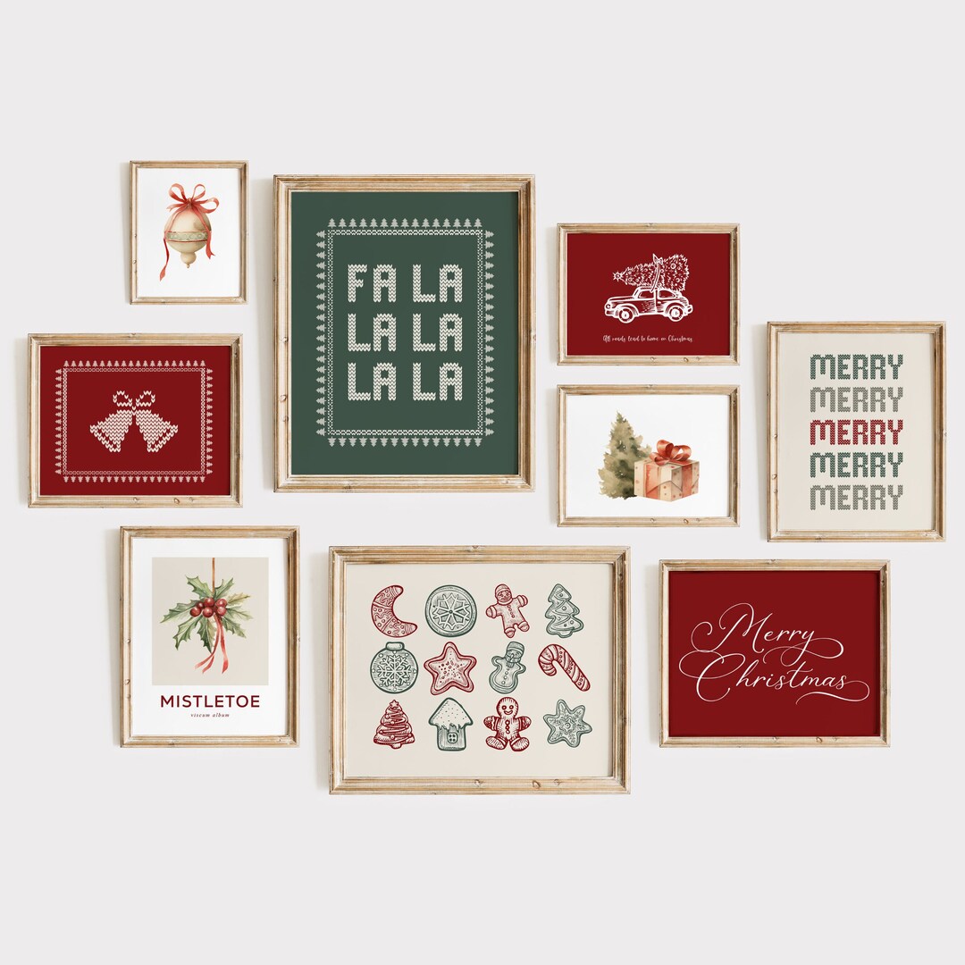 Christmas Printable Set of 9, Modern Christmas Print, Fa La La Poster ...