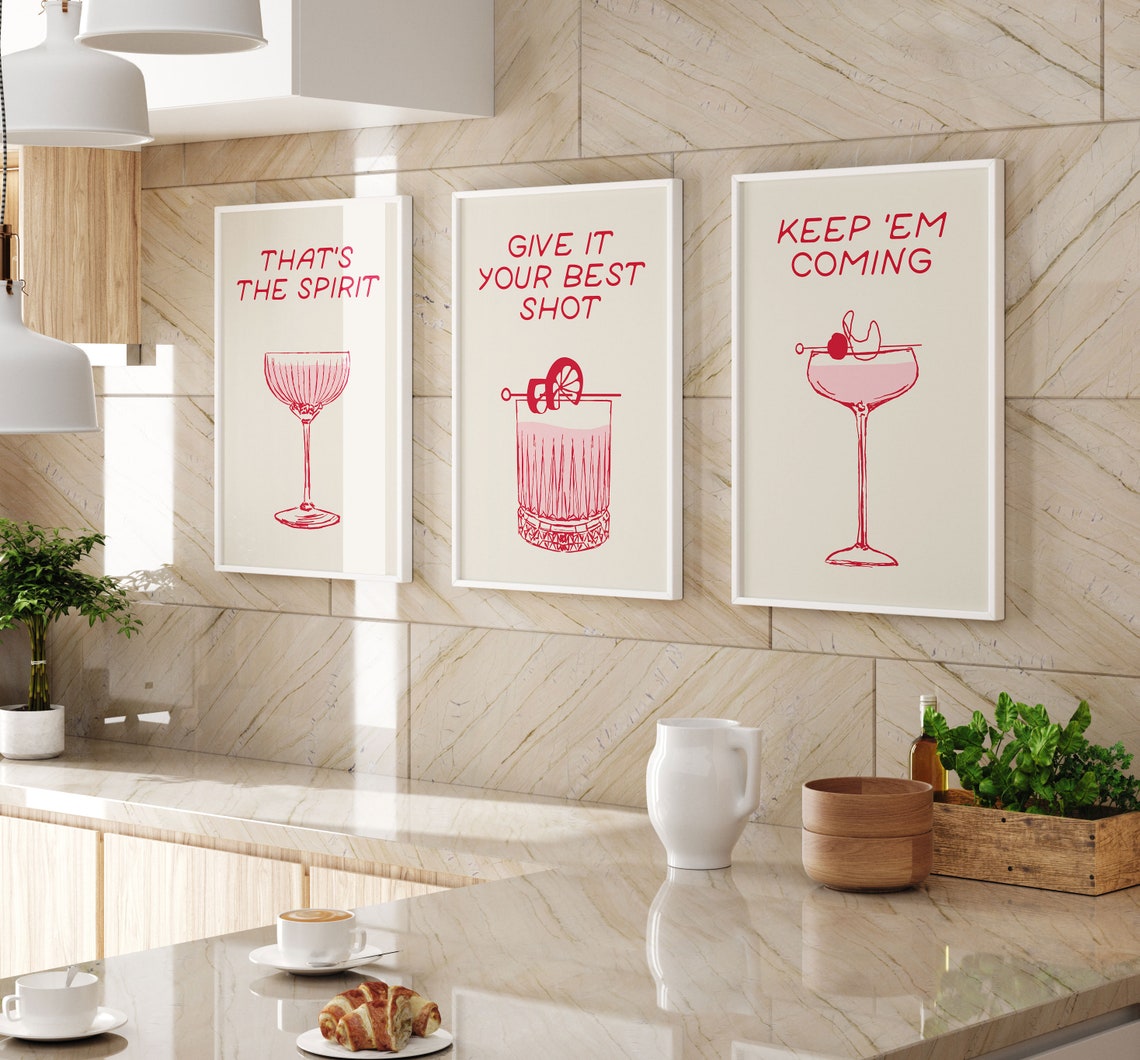Bar Wall Art, Set of 6, Bar Cart Decor, Cocktail Prints, Aesthetic ...