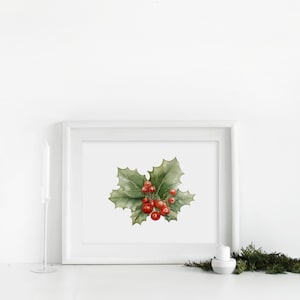 Christmas Holly Print, Christmas Decor, Christmas Wall Art, Vintage ...