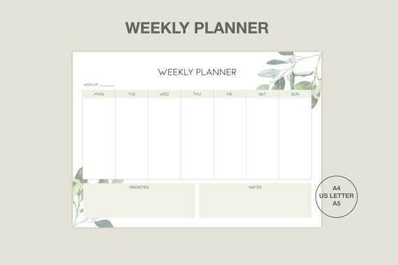 Landscape Weekly Planner Printable Weekly Planner Weekly | Etsy