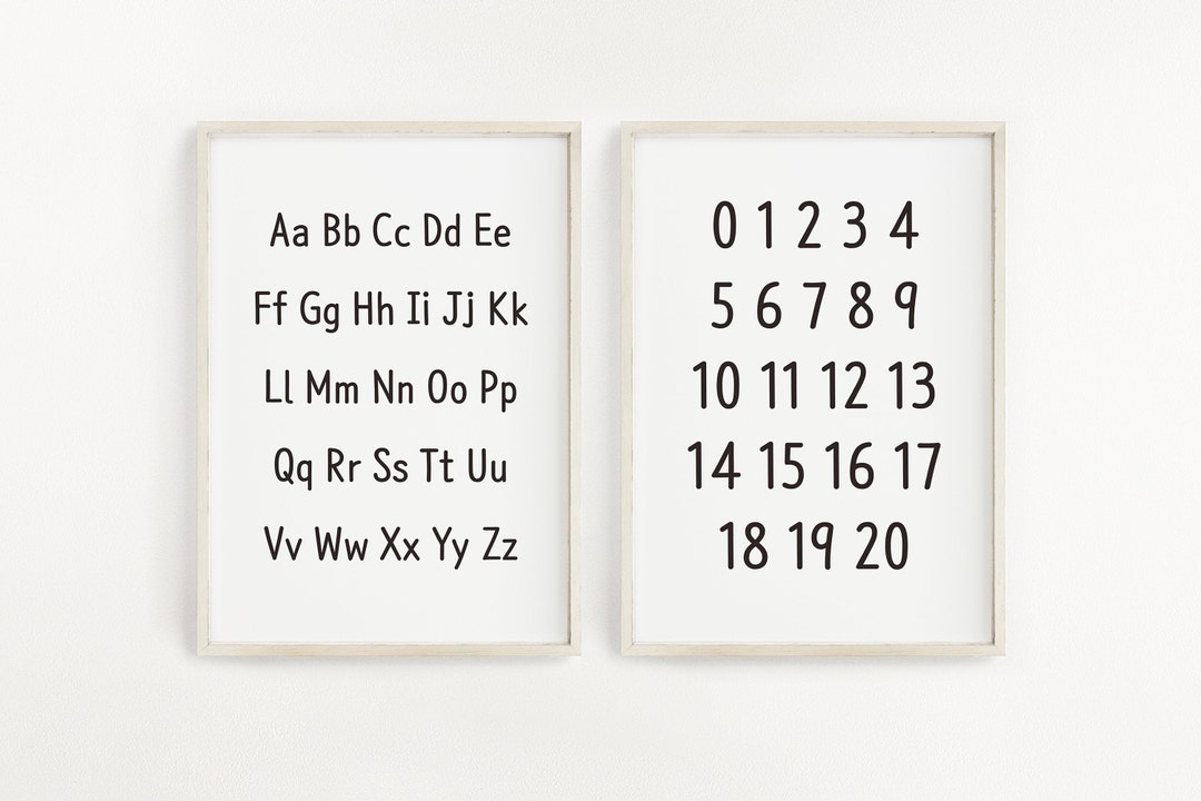 Modern Alphabet and Number Set of 2 Printable, Black Alphabet Number ...