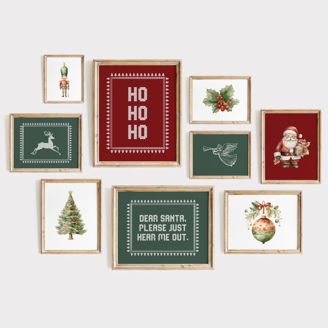 Christmas Set of 9 Prints, Classic Christmas Art Print, Christmas ...