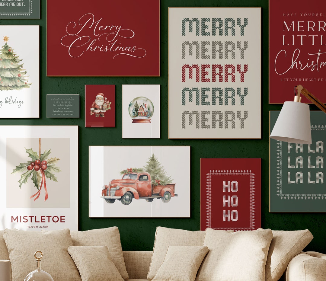 Christmas Printable Set of 12, Christmas Gallery Wall Art, Holiday Wall ...
