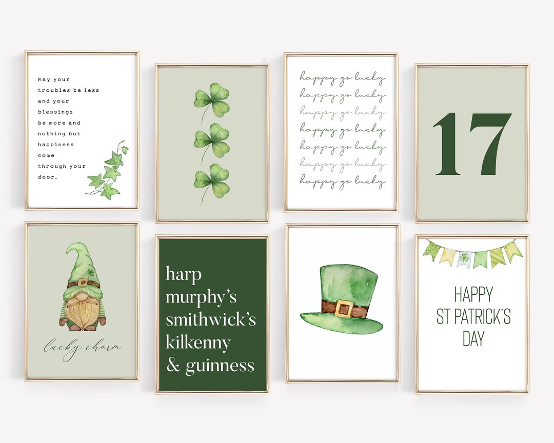 St Patricks Day Printable Wall Art Set of 8, St Patricks Day Prints ...