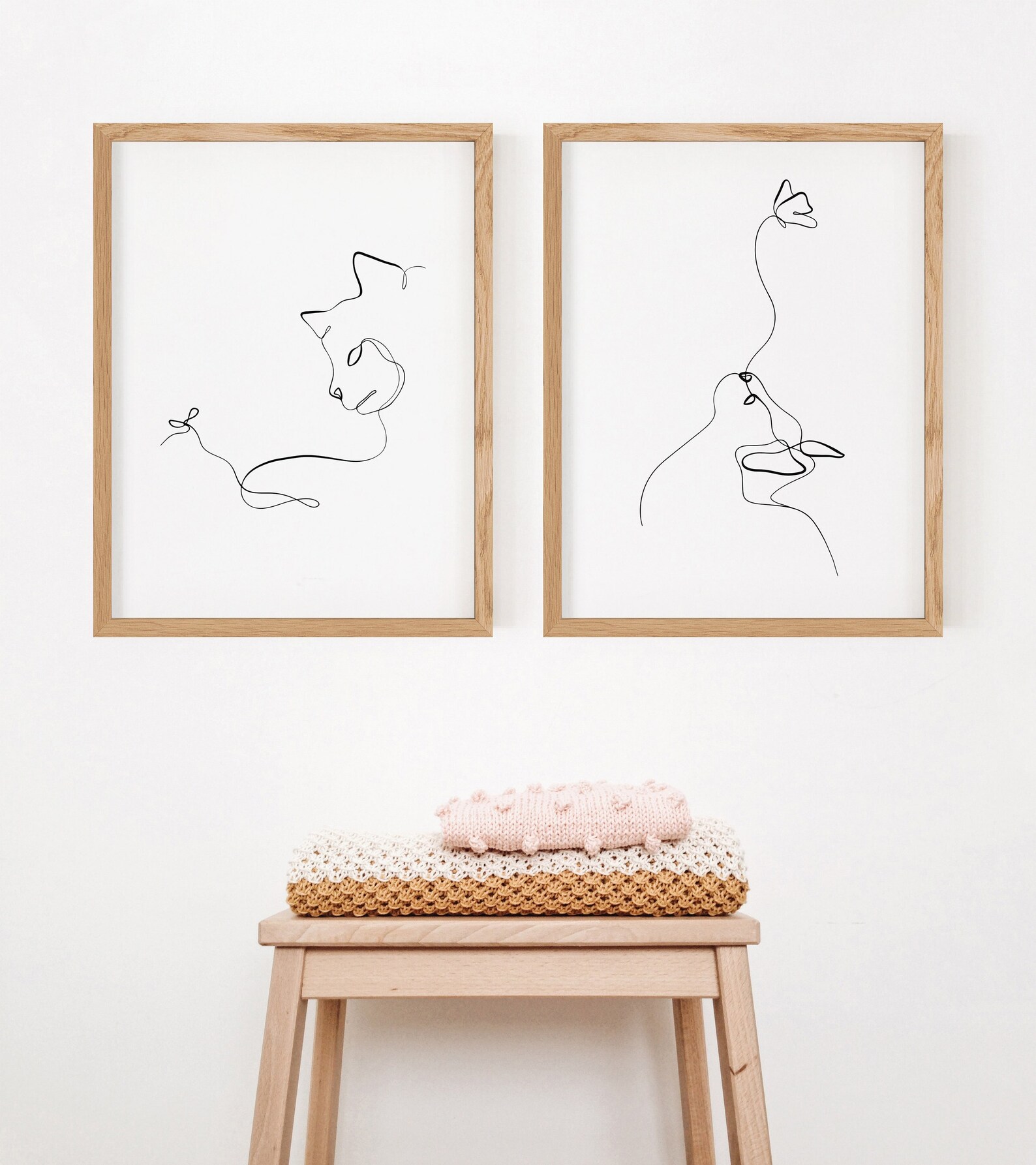 Cat Line Drawing Print Cat and Butterfly Line Art Minimalist | Etsy