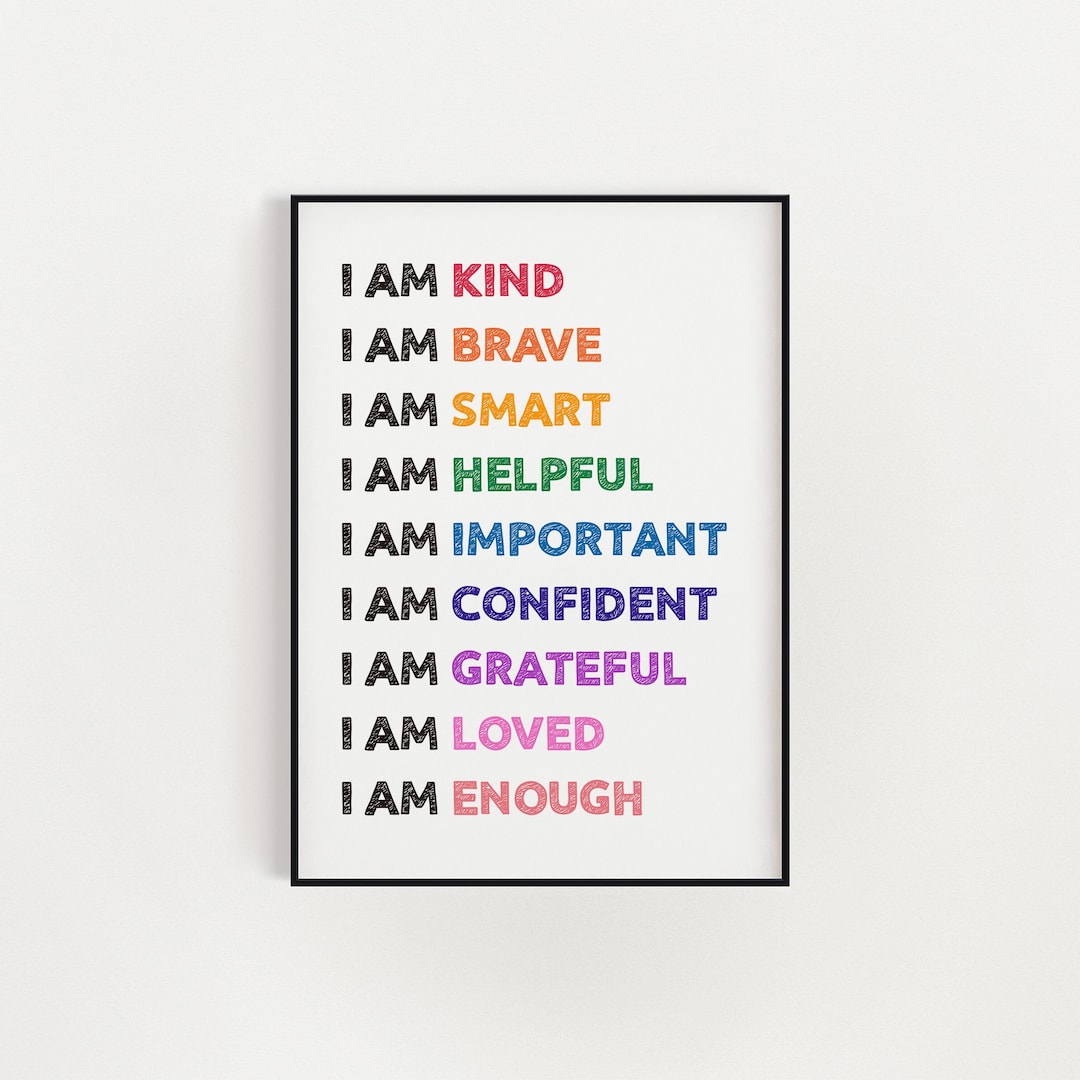 Kid Affirmations Print, I Am Kind I Am Enough, Colorful Wall Art ...