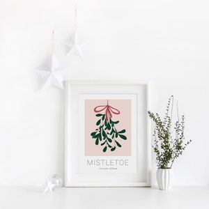 Mistletoe Wall Art, Pink Christmas Wall Art, Pastel Christmas Art, Boho ...