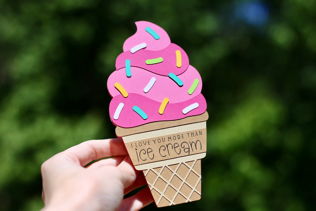 Ice Cream Cone Cards Strawberry With Sprinkles Any Flavor Any Toppings
