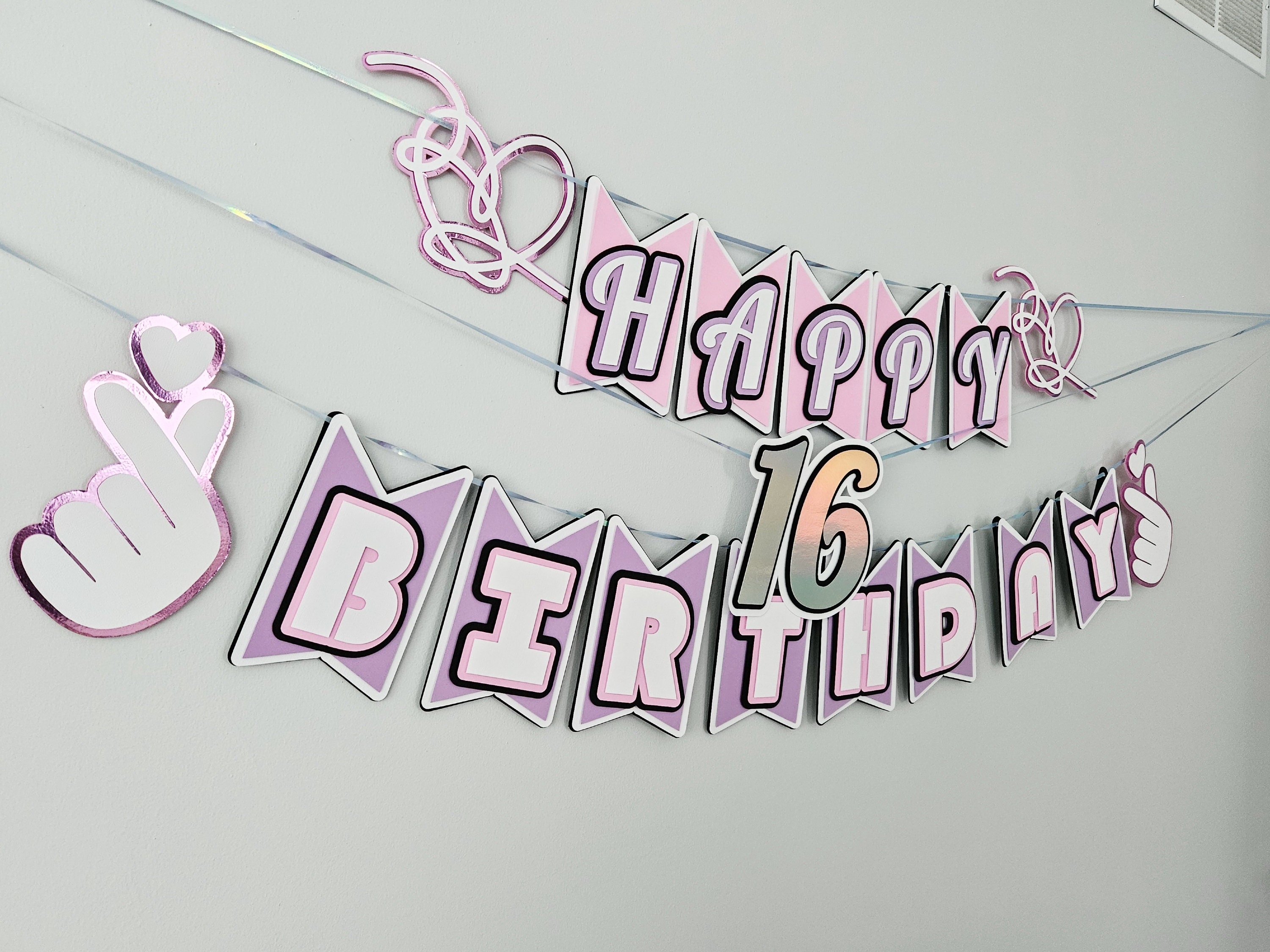 BTS Inspired Happy Birthday Banner Cake Topper Party Decor Welcome Home ...