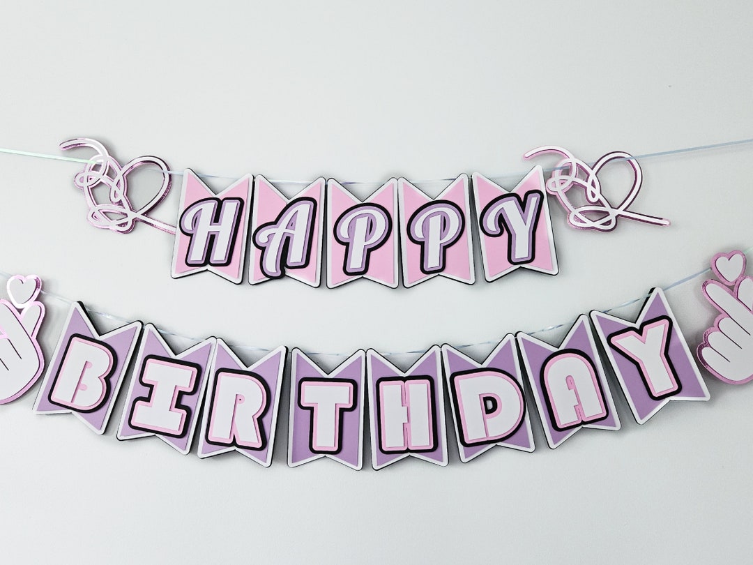 BTS Inspired Happy Birthday Banner Cake Topper Party Decor Welcome Home ...
