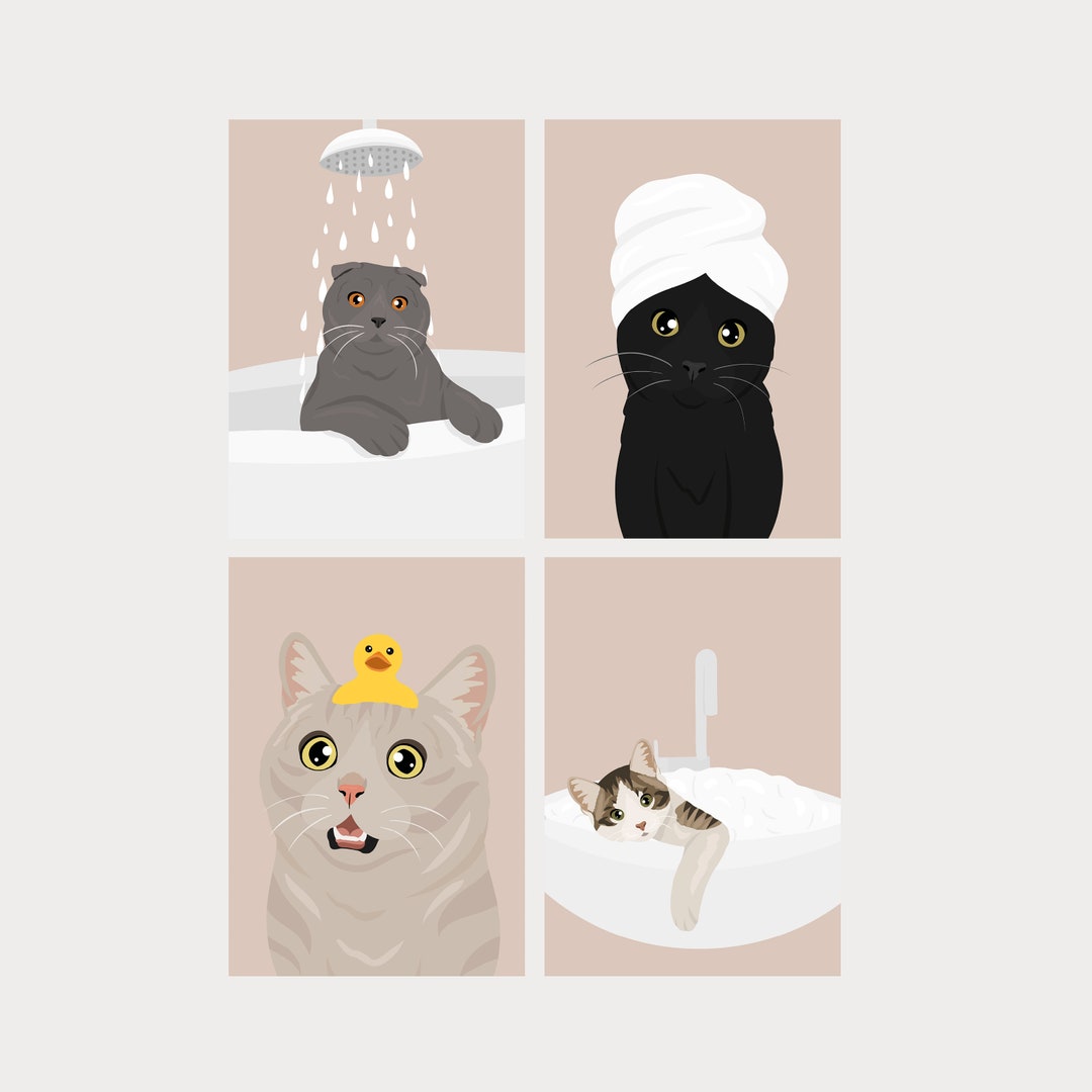 Cat Bath Time Illustrations. Cat & Dog Grooming Illustrations. Cat ...