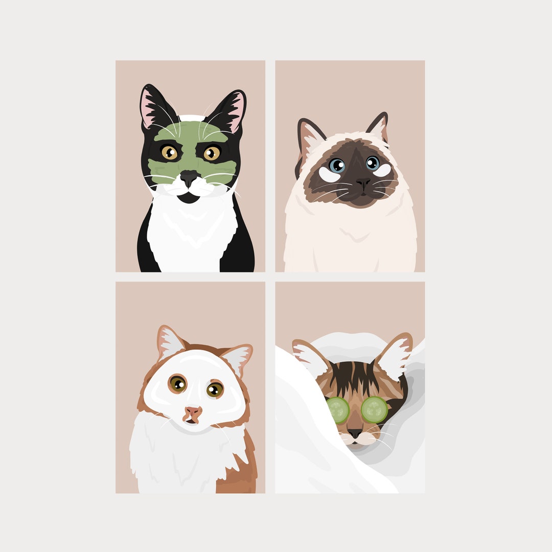 Cats Pamper Day Illustrations. Cat & Dog Grooming Illustrations. Cat ...