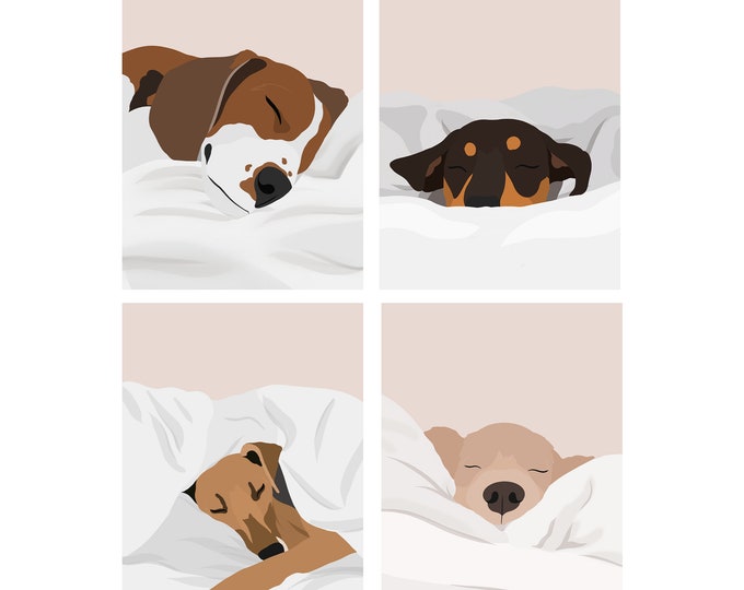 Dog Napping Illustrations Digital & Printed by LC Illustration - Etsy