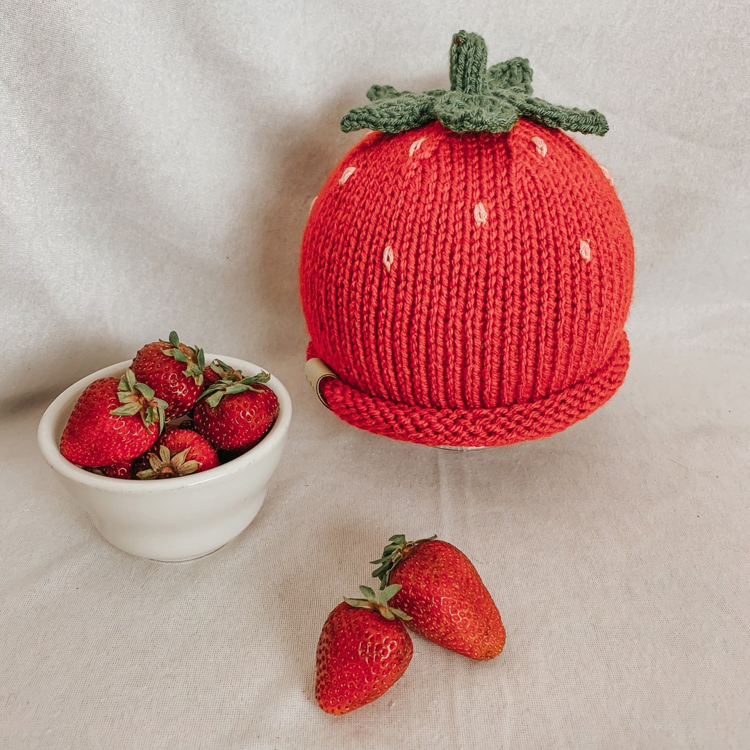 Hand Knit Strawberry Hat - Etsy UK