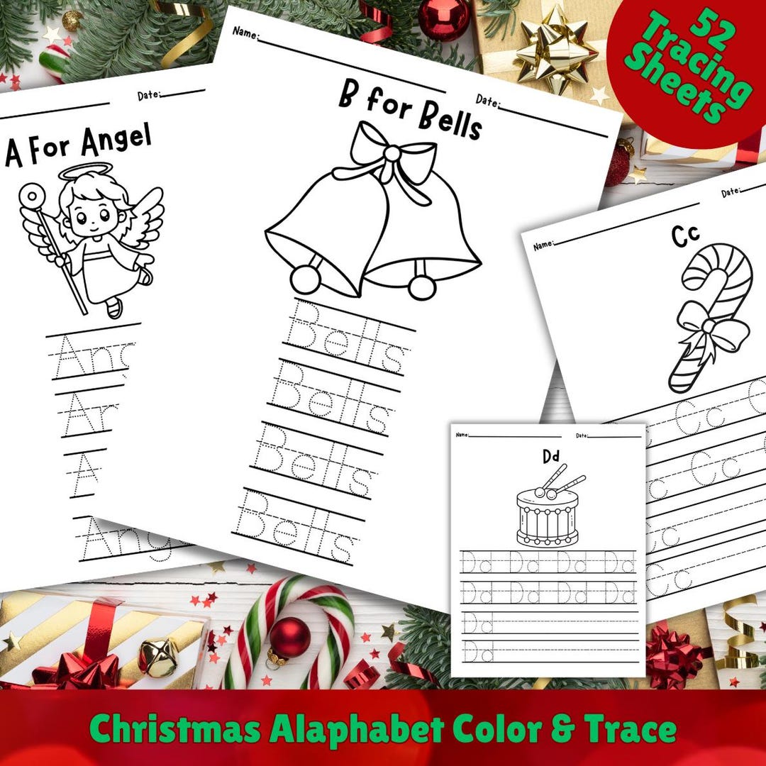 Christmas Alphabet Tracing and Coloring Printable Worksheets for Kids ...