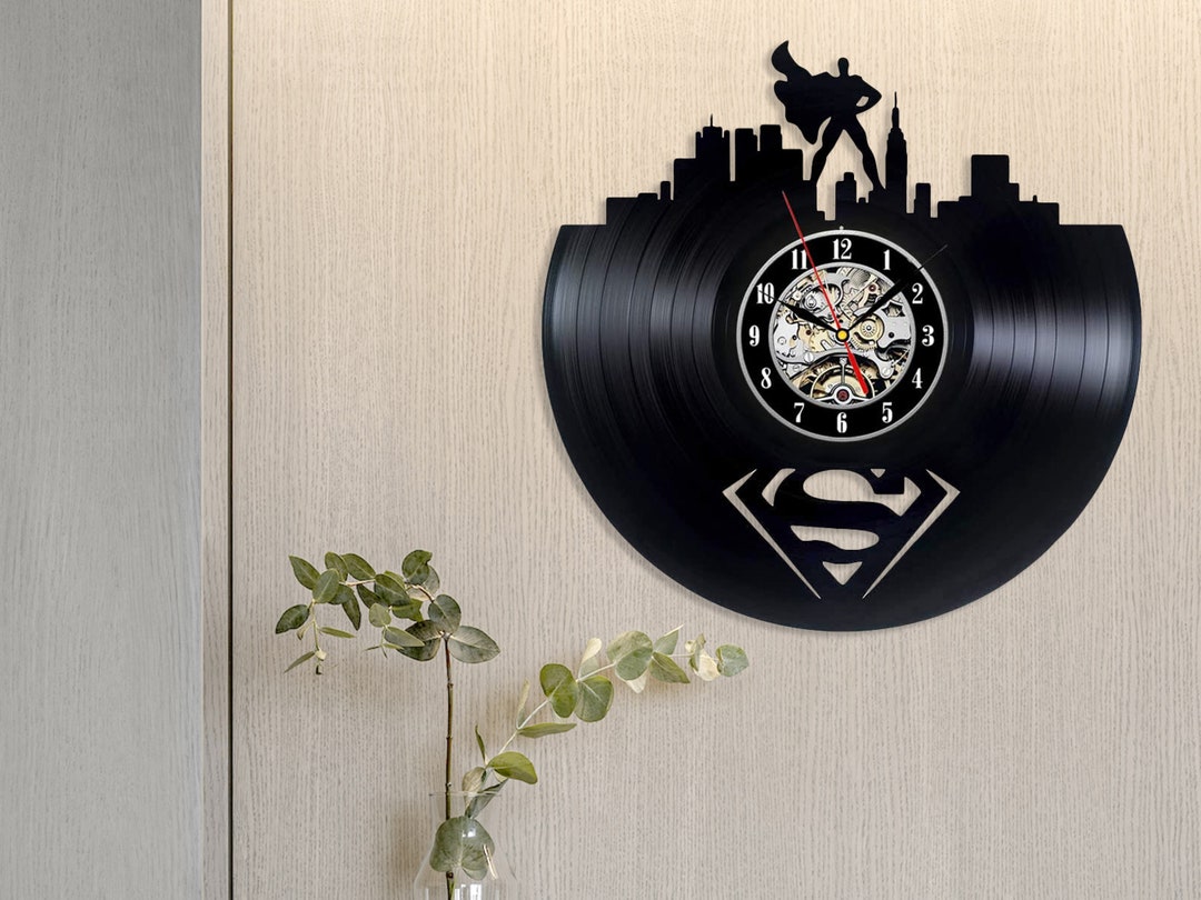Superhero Man of Steel Vinyl Record Wall Clock, Superhero Boys Room ...