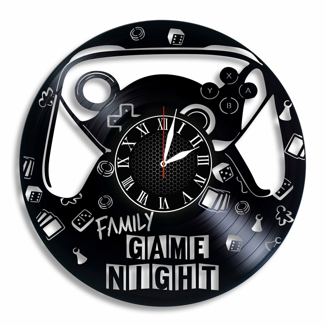 Family Game Night Vinyl Record Wall Clock, Game Room Decor - Etsy