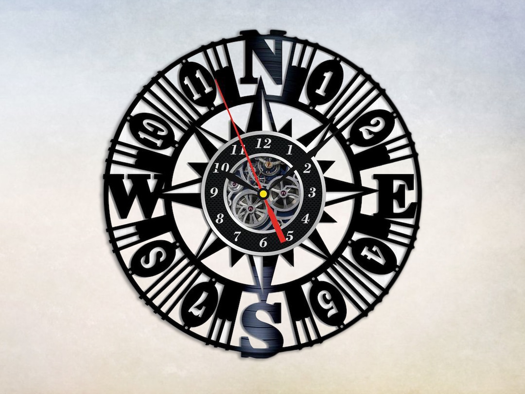 Vinyl Record Compass Wall Clock, Travel Art Decor - Etsy
