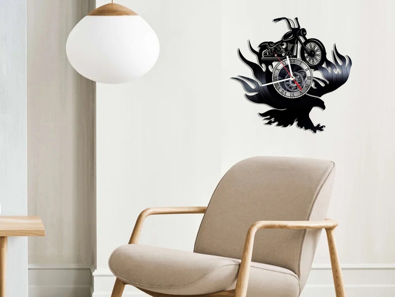 Motorcycle Vinyl Record Wall Clock, Handmade Art Decor - Etsy