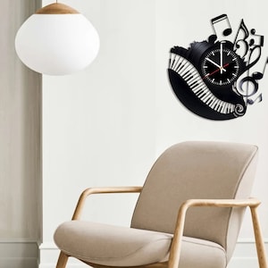 Music Notes Vinyl Wall Clock, Piano Wall Art, Music Wall Decor, Piano ...
