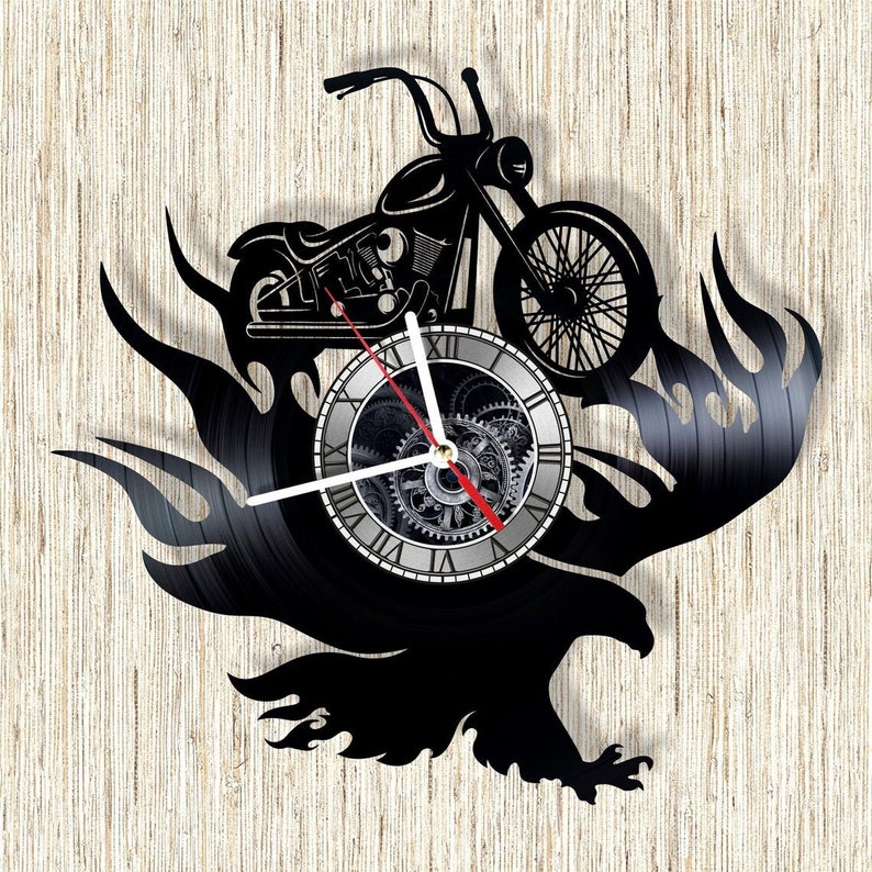 Motorcycle Vinyl Record Wall Clock, Handmade Art Decor - Etsy