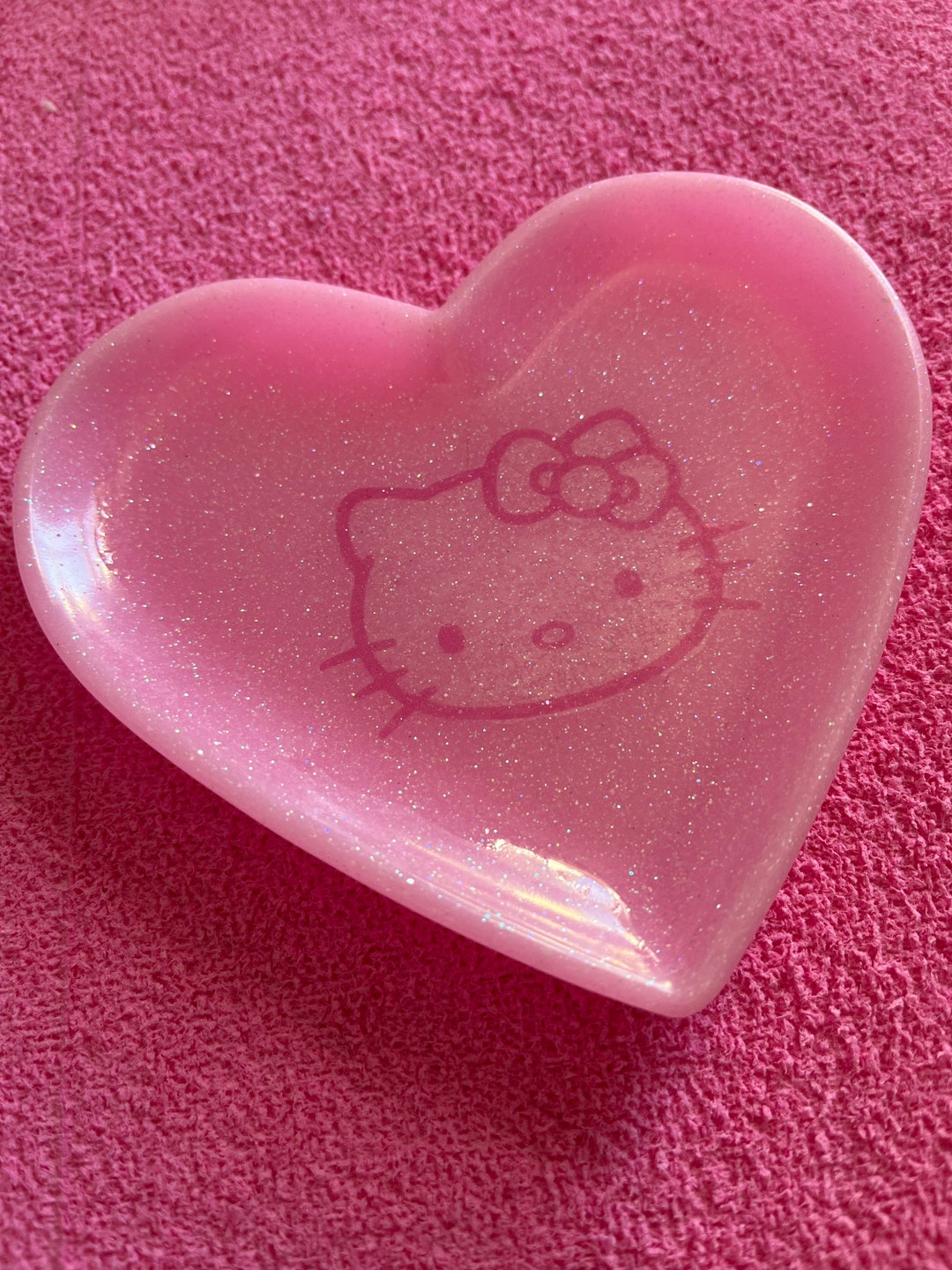 Hello Kitty Glitter Pink Heart Shaped Jewellery Trinket Dish Tray Home ...