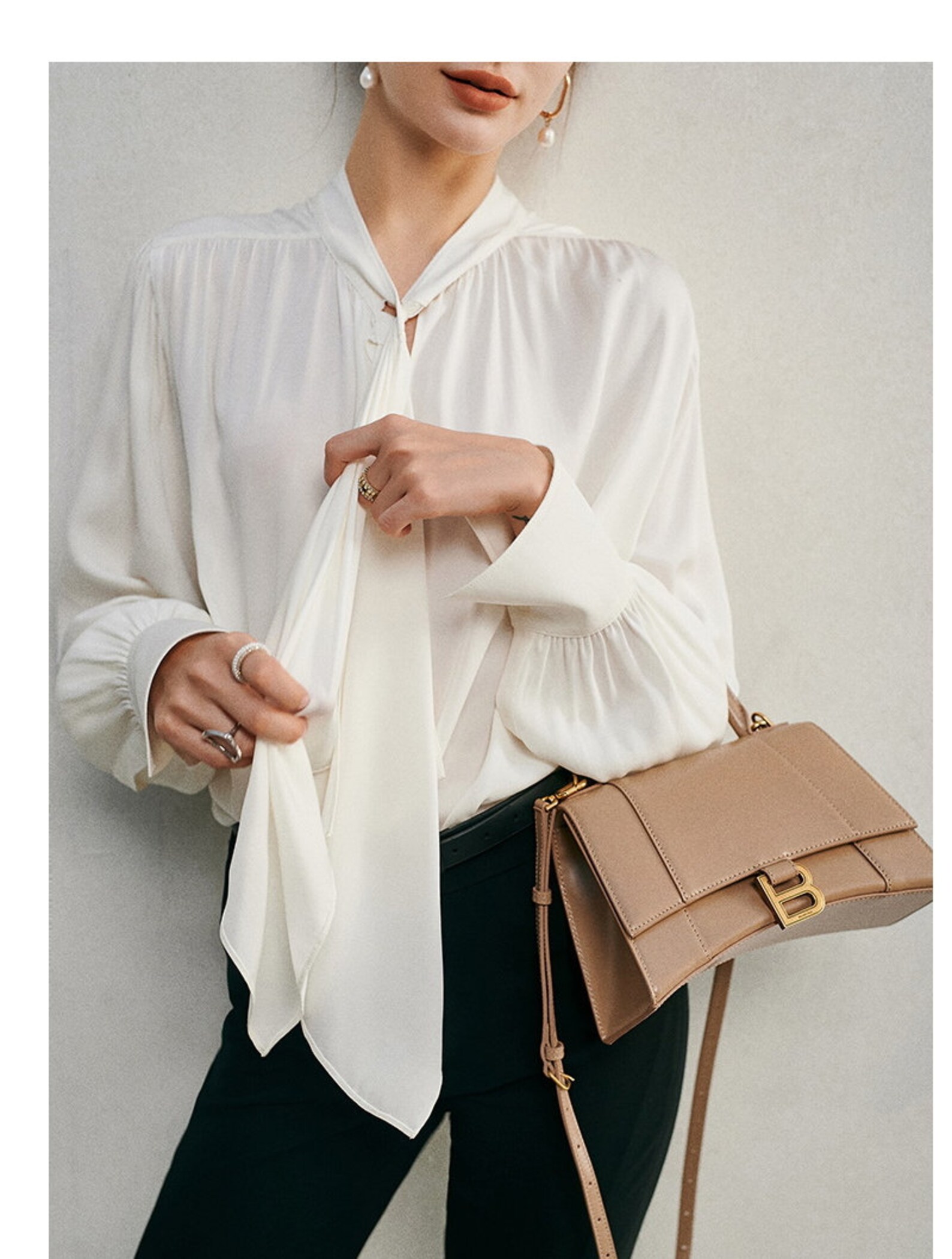 Pure Silk Long Sleeves Blouse With Self Tie in Cream /women | Etsy